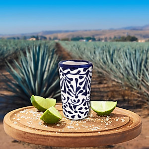 MEXTEQUIL - Talavera Shot Glasses Set of 4 Authentic Mexican Tequila Shot Glasses - Hand-painted - 2 Oz (Blue Lace)