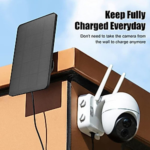 Solar Panel Charger -Weather Resistant, 5V Solar Panel Wall Mounting Low-Power Solar Charging Panel Waterproof for Doorbell Security Camera with 300cm Cable Bracket (Black)