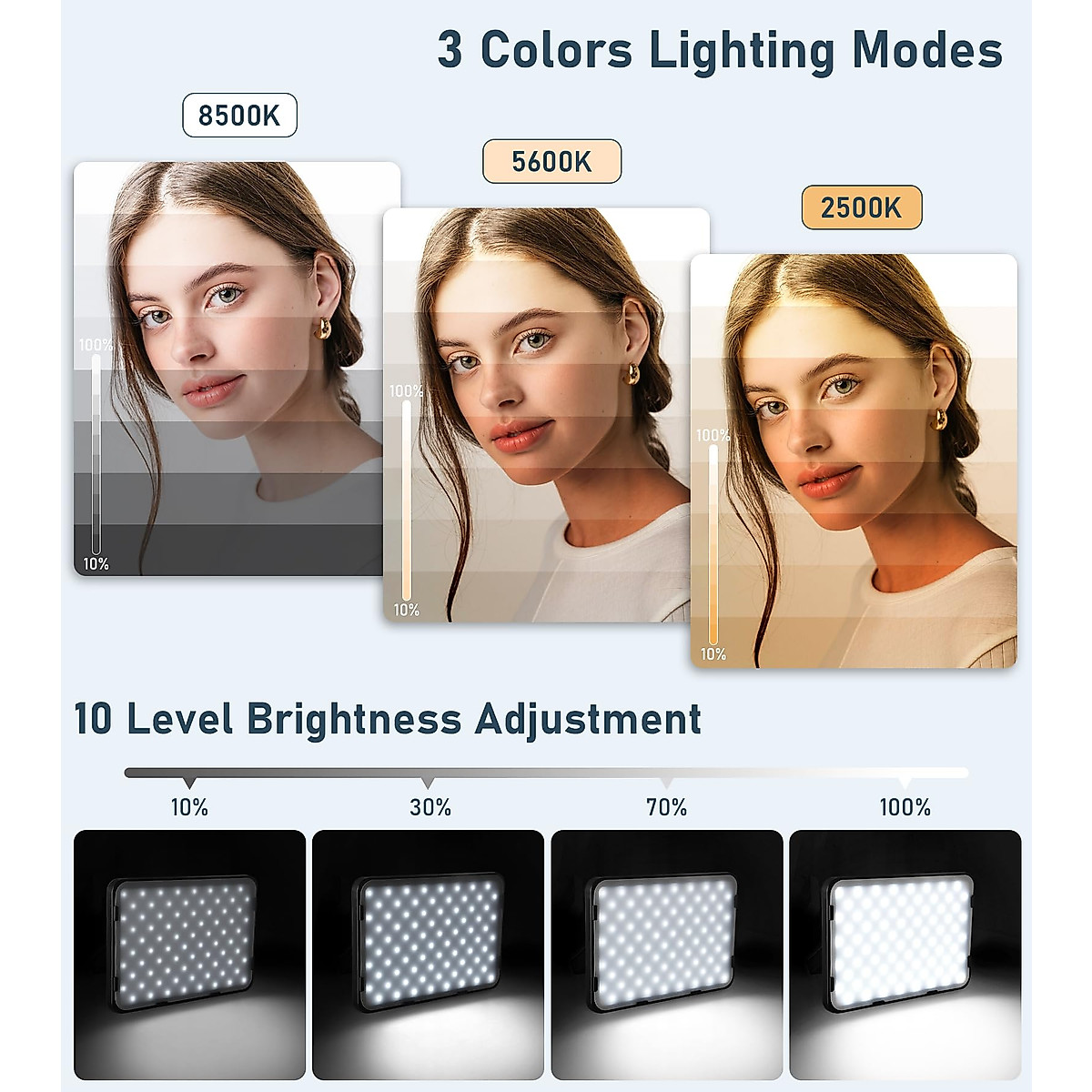 2 Pack Photography Video Lighting Kit, LED Video Light with 62'' Tripod Stand, Tinpops 2500-8500K Studio Streaming Lighting for Video Recording Live Game Podcast YouTube Portrait Photo Shooting