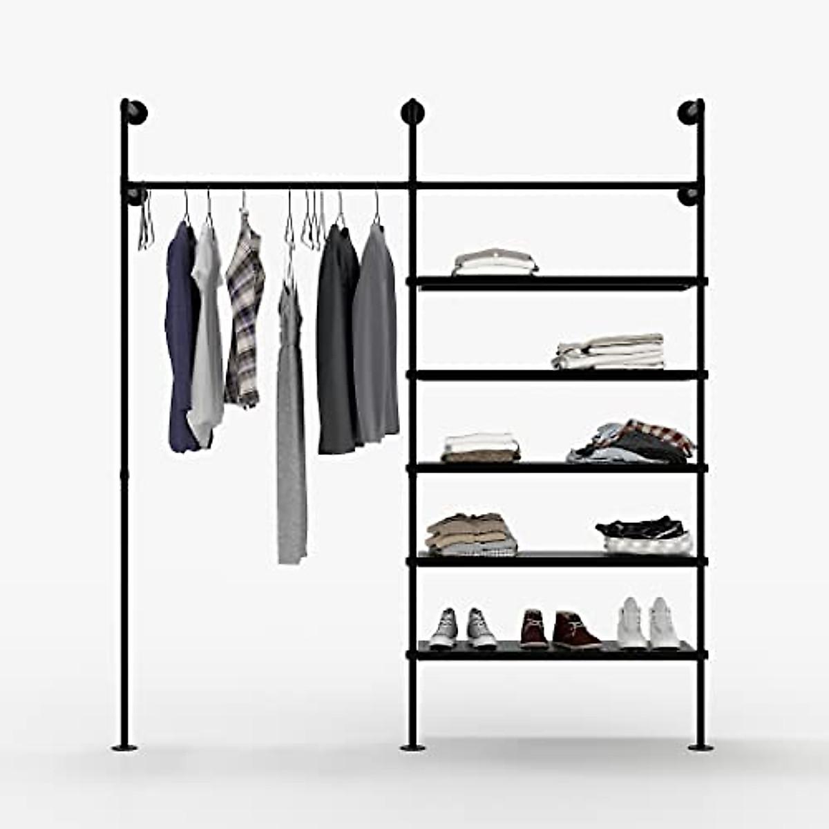 pamo industrial pipe clothing rack - FRIDA - clothes rack for wardrobe, bedroom and as walk-in closet system. Sturdy clothing racks for hanging clothes I wall mounted heavy duty clothes rack