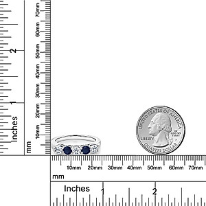 Gem Stone King 925 Sterling Silver White Topaz and Blue Sapphire 5-Stone Wedding Anniversary Band Ring For Women (1.15 Cttw, Gemstone November Birthstone, Available In Size 5, 6, 7, 8, 9)