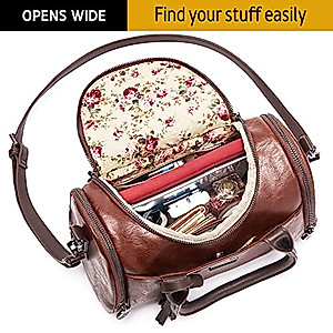 rofozzi Mini Barrel Handbag for Women - Small Faux Leather Crossbody Bag with Top Handles - Multi-Compartment Shoulder Tote - Water-Resistant Easy to Clean Vegan Leather Purse - Birthday Gift