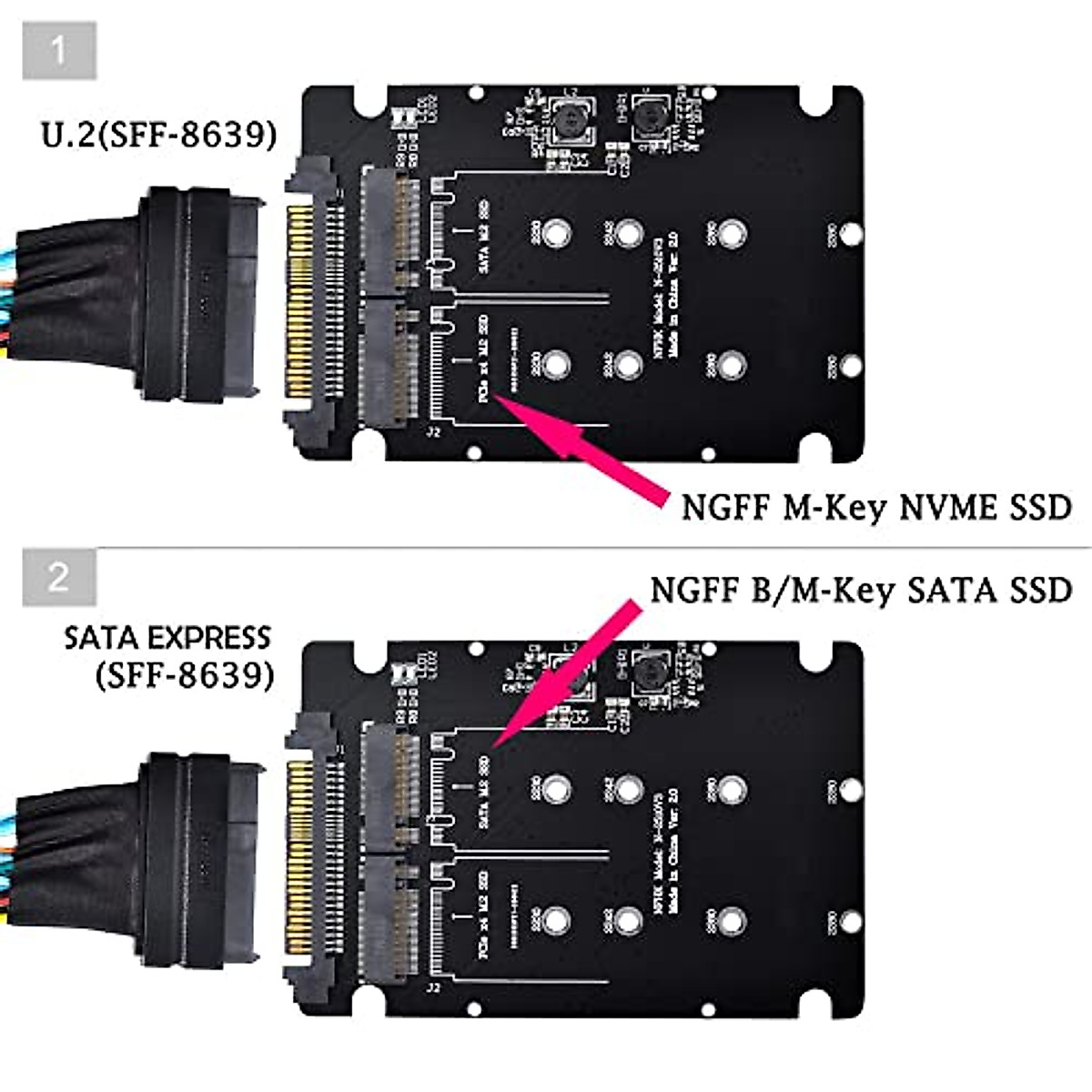 NFHK SFF-8639 NVME U.2 to Combo NGFF M.2 M-Key SATA PCIe SSD Adapter for Mainboard Replace SSD 750 p3600 p3700