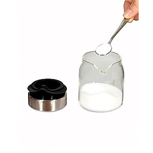 J&M DESIGN Sugar Bowl With Lid And Spoon Creamer & Dispenser Bowls Set For Kitchen Countertop Coffee Bar Accessories Containers Glass Milk Carton 7oz Holder Sugar Container Jar Stainless Steel Lid