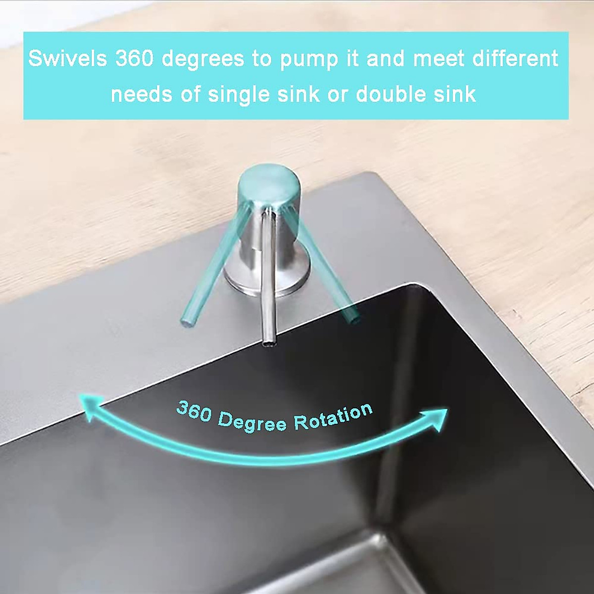 ONMUST Soap Dispenser for Kitchen Sink, Built in Soap Dispensers with 46 Inches Tube Connects Directly to Soap Bottle, No More Frequent Refills, Countertop Sink Soap Dispenser Pump with 500ML Bottle
