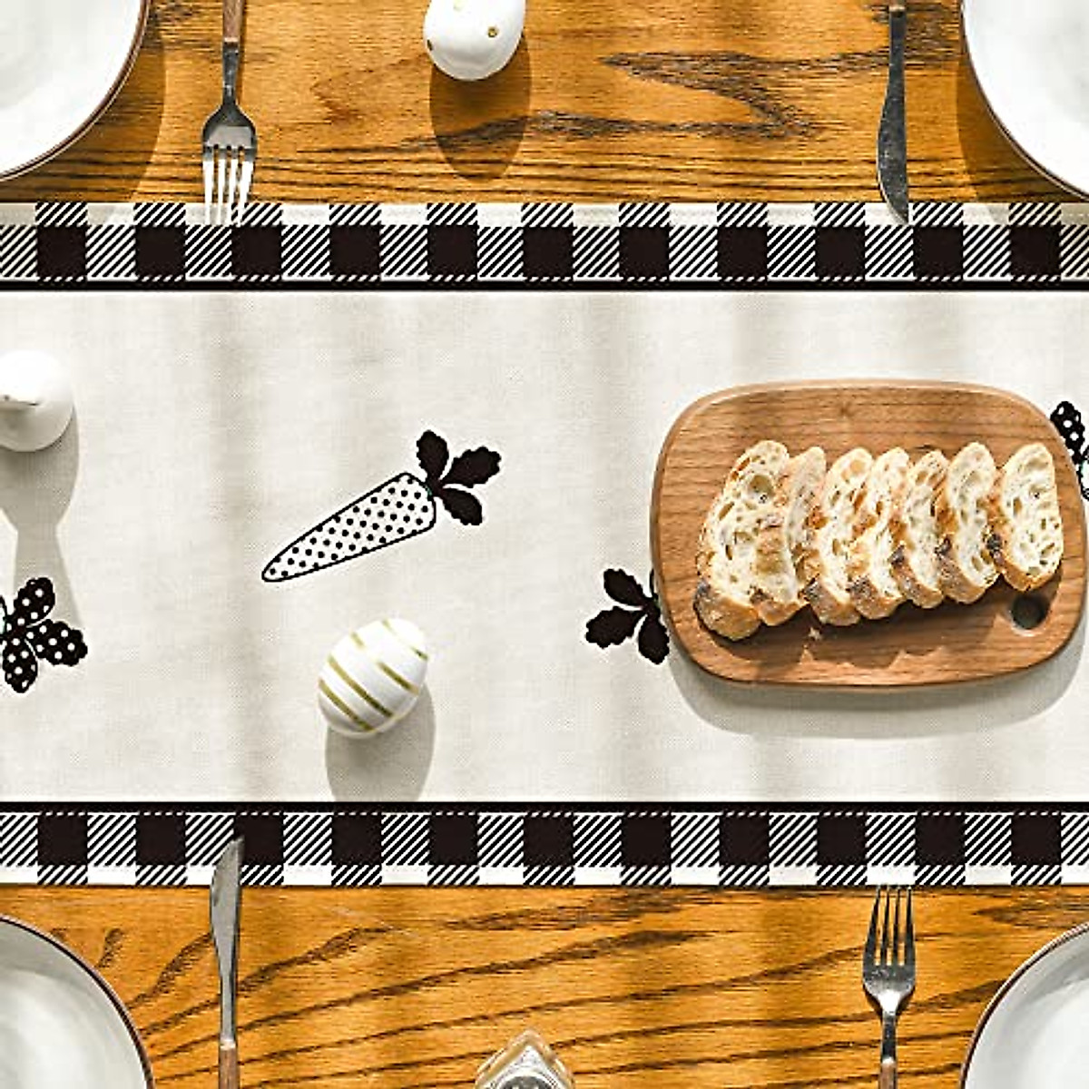 Artoid Mode Buffalo Plaid Rabbit Carrots Easter Table Runner, Spring Summer Seasonal Holiday Kitchen Dining Table Decoration for Indoor Outdoor Home Party Decor 13 x 72 Inch
