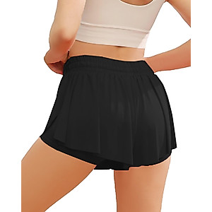 Wsirmet Flowy Shorts for Women Butterfly Shorts 2 in 1 Athletic Workout Gym Biker Running Shorts with Pockets Black S