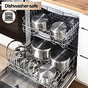 Daniks Bonn Stainless Steel Stock Pot with Glass Lid | Induction 2 Quart | Dishwasher Safe Pot | Measuring Scale | Soup Pasta Stew Pot | Silver