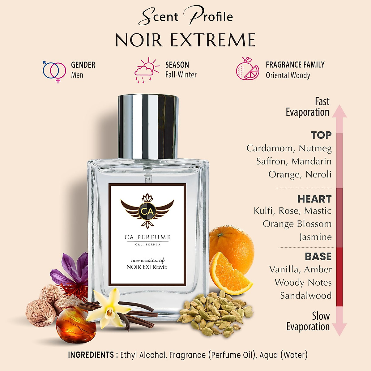 CA Perfume Impression of T. Ford Noir Extreme For Men Replica Version Fragrance Dupes Concentrated Long Lasting Eau de Parfum Spray Refillable Atomizer Bottle 1.7 Fl Oz/50ml-X1