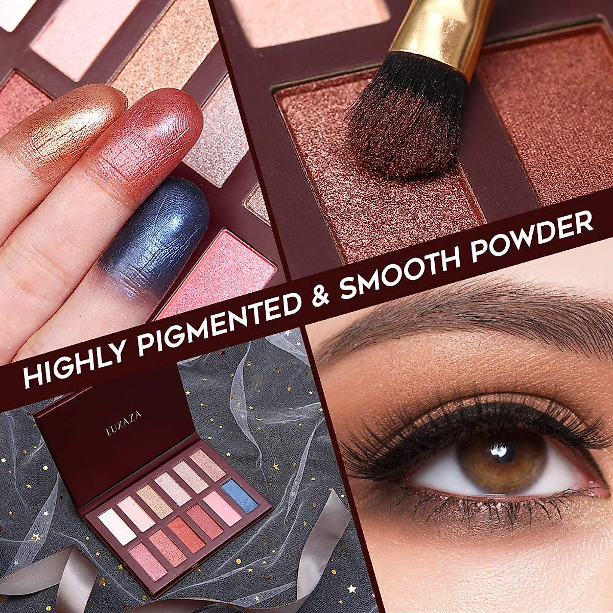 LUXAZA Neutral Nudes Makeup Eyeshadow Palette Brown Metallic, Warm Natural Bronze Copper Pearl Shimmer Satin Eye Shadow, Highly Pigmented Makeup Palette…