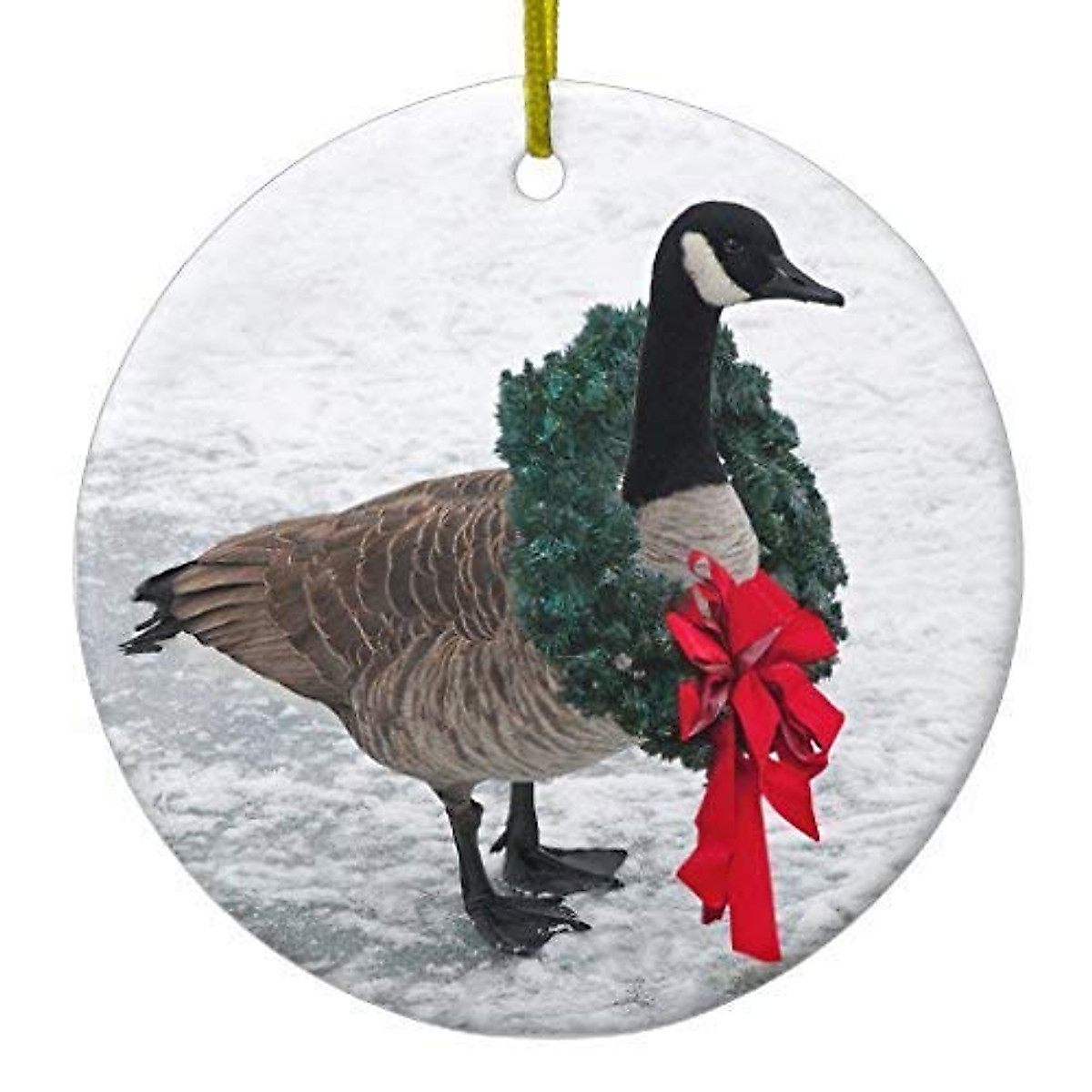 WeiaMaoYi Canada Goose Wreath Christmas Ornaments Ceramic Double Sided Christmas Tree Decorations Hanging 3 Inches