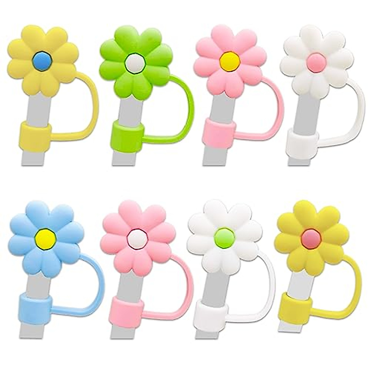 8PCS Flower Drinking Straw Covers Caps, Colorful Flower Reusable Portable Drinking Straw Tips Lids, Straw Toppers for Tumblers, Dust Proof Plugs Protector