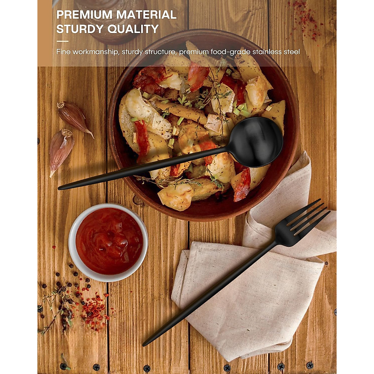 Ollex 40-Piece Black Silverware Set for 8 Stainless Steel Flatware Set with Knives Forks and Spoons Utensil set, Satin Finish Tableware Cutlery Set, Dishwasher Safe