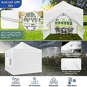 Tooluck 10x10 Pop up Canopy Commercial Heavy Duty Canopy Tent with 4 sidewalls Easy Up Outdoor Party Tent Instant Canopy All Season Windproof & Waterproof Gazebo with Roller Bag,White(Frame Thickened)
