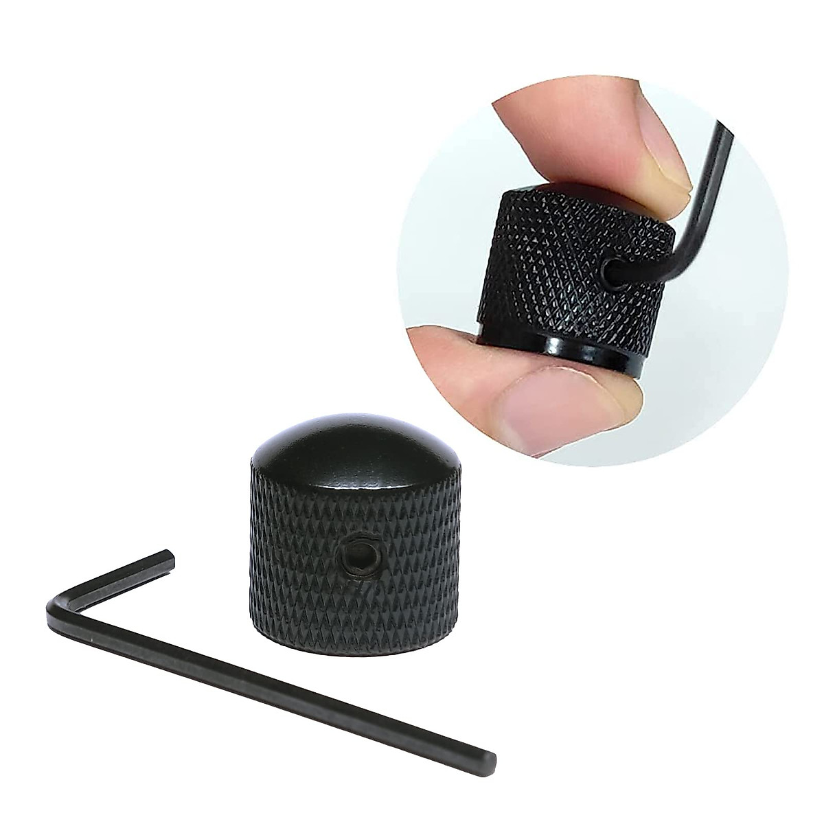 harpfeas 4 Pcs Metal Volume Tone Dome Tone Guitar Speed Control Knobs with Allen Keys Screws Set for Fender Strat Telecaster Gibson Les Paul Electric Guitar or Bass (Black)