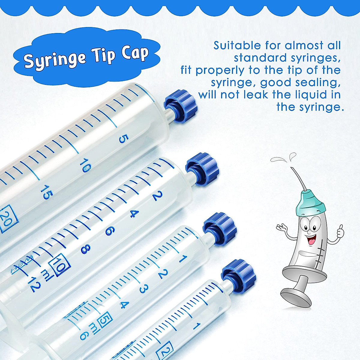 Syringe Tip Caps No Needle Lock Cap for Feeding Tubes Lab Supplies, Blue (300 Pieces)