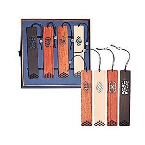 4Pcs Wood Bookmark, Carving Bookmarks for Men Handmade Wooden Bookmarks Box Set Natural Wooden Hollow Out Bookmarks Chinese Style Bookmarks for Graduation Teachers Appreciation Book Lovers Gifts