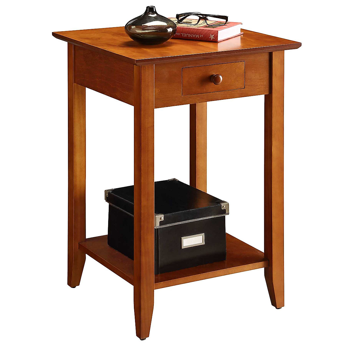 Convenience Concepts American Heritage End Table with Drawer and Shelf, Cherry, 18 in x 18 in x 26 in