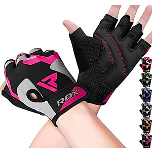 RDX Weight Lifting Gloves Women Fitness Workout, Anti Slip Padded Palm Grip Protection, Elasticated Breathable, Powerlifting Gym Bodybuilding Strength Training, Half Finger, Cycling Calisthenics