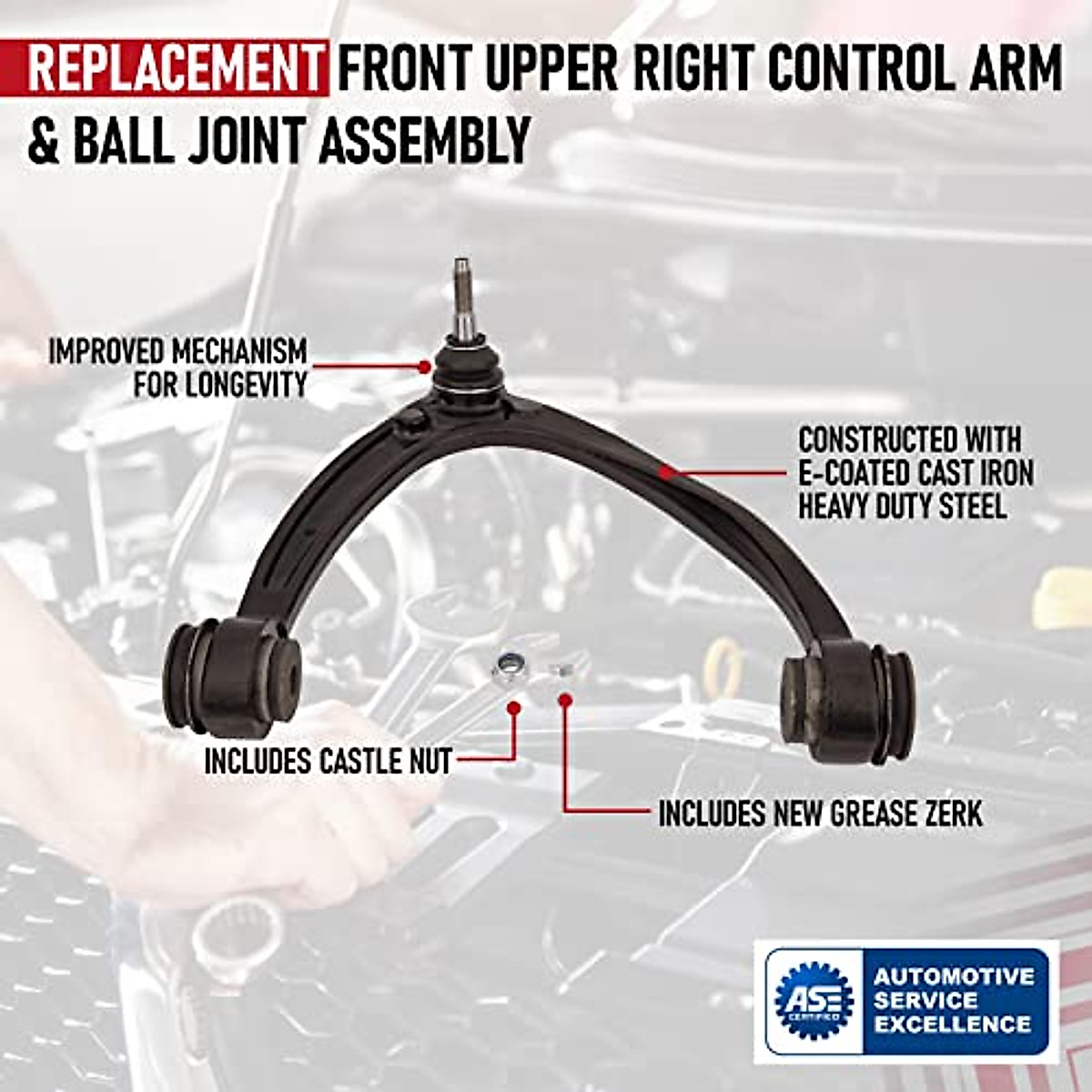 Replacement Front Upper Right Control Arm and Ball Joint Assembly - Compatible with Cadillac, Chevy and GMC Vehicles - Escalade, Silverado 1500, Suburban, Tahoe, Sierra 1500, Yukon - Replaces RK80670