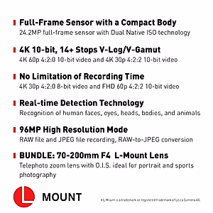 Panasonic LUMIX S5 Full Frame Mirrorless Camera (DC-S5BODY) and LUMIX S PRO 70-200mm F4 Telephoto Lens (S-R70200)