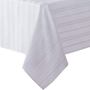 Newbridge Satin Stripe Weave No-Iron Soil Resistant Fabric Tablecloth, 60" x 144" Oblong, White