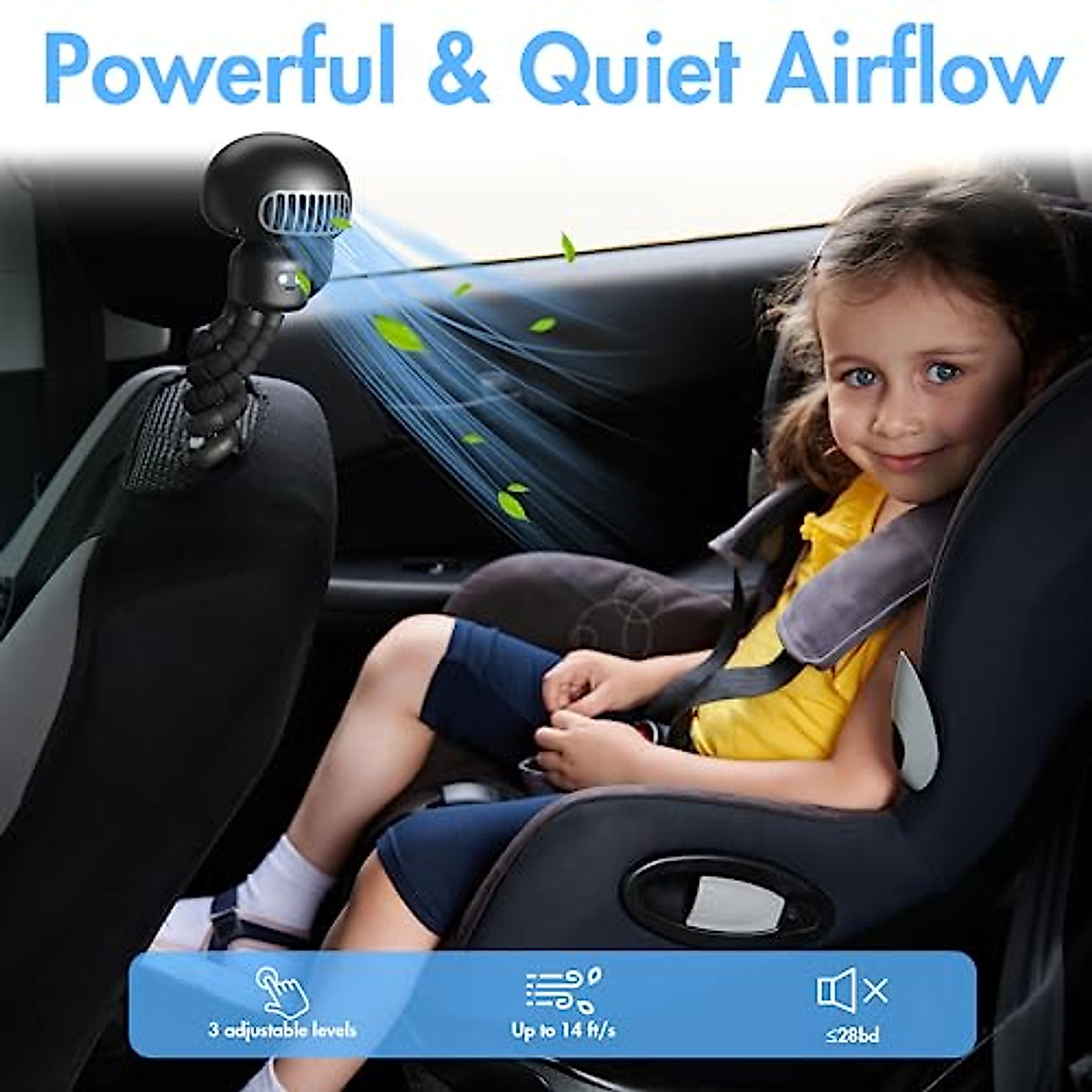Stroller Fan Clip On Fan for Baby Stroller, Bladeless Portable Baby Fan for Stroller, Auto Oscillating 4000mAh Rechargeable Battery Operated Small Personal Fan for Car Seat Crib Bike Bed Travel Trip