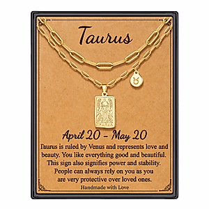 STORUP Taurus Gifts for Women - Retro Gold Taurus Necklace Tarot Card Pendant Taurus Horoscope Necklaces Gift Jewelry for Women (Taurus)
