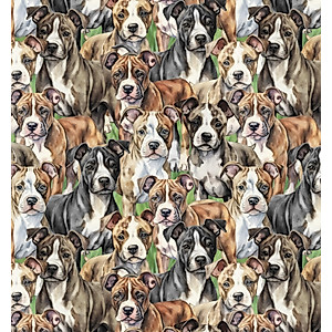 David Textiles Multi Pitbulls on Green Cotton Fabric DX 4802