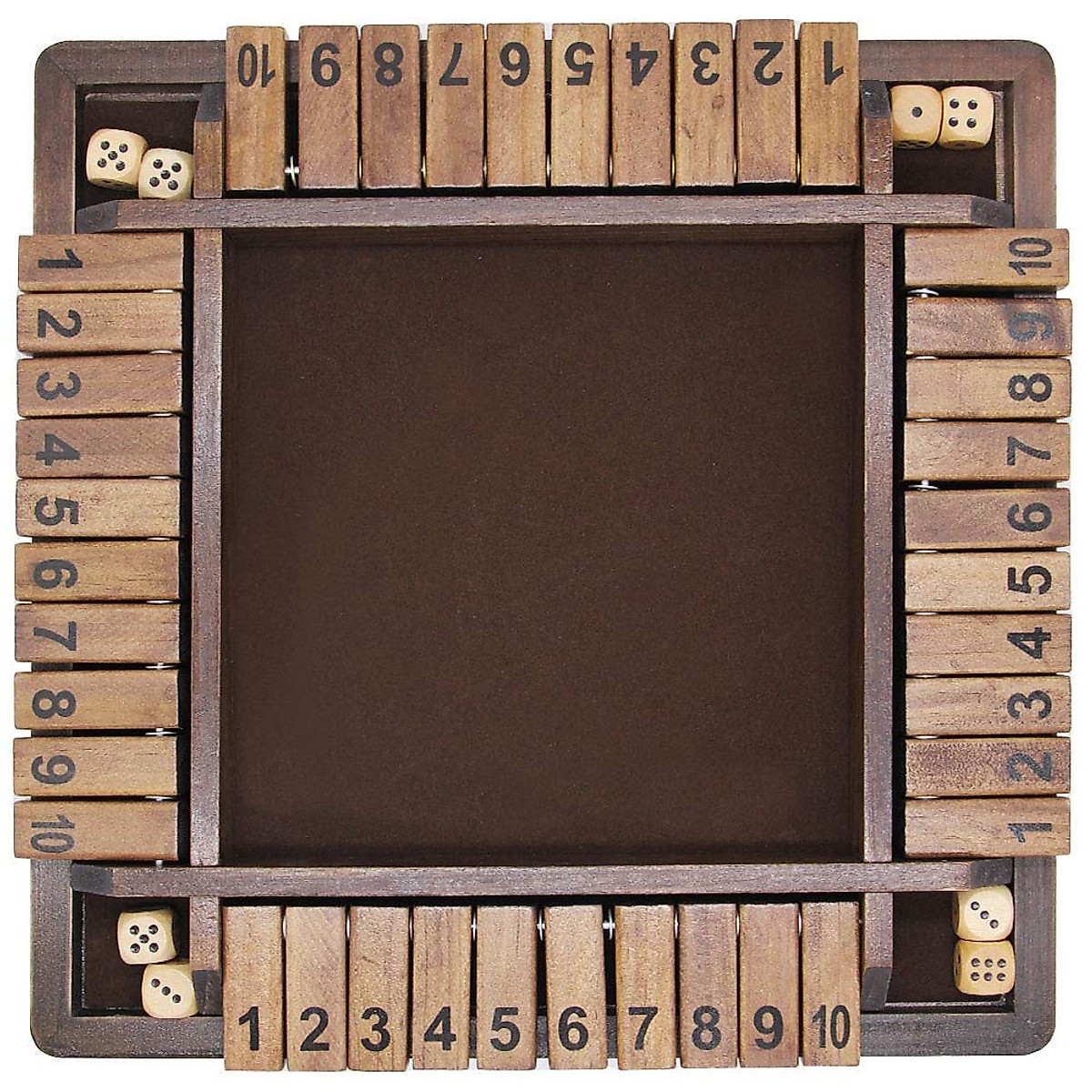 Juegoal Wooden 4 Players Shut The Box Dice Game, Classics Tabletop Version and Pub Board Game, 12 inch