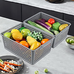 Guankan Plastic Basket for Organizing, 3 Pack Large Storage Basket Bin, Gray