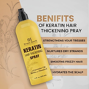 Botanic Hearth Keratin Thickening Spray (8 fl oz) and Keratin Shampoo & Conditioner Set (16 fl oz each) Bundle