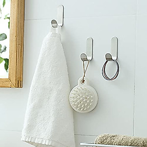 Adhesive Hooks, Kitchen Hooks,Wall Hooks Heavy Duty Stainless Steel Wall Hooks Adhesive for Hanging Jackets, Kitchenware, Bathrobes, Bath Towels, Coat, Bag, Party Light Strip (20 pcs, Silver)