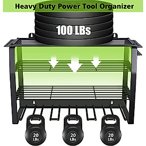 Kayfia Power Tool Organizer-10 Drill Holders Wall Mount Removable Design Cordless Drill 4 Layer Heavy Duty Tool Organizers Storage Garage Utility Racks with Screwdriver/Plier Holder