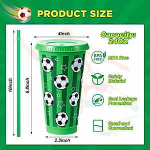 Uiifan 12 Pcs Plastic Soccer Cups 24 oz Reusable Soccer Tumbler with Lid and Straw Soccer Gifts for Coach Boyfriend Soccer Fan Men Women Soccer Party Favors Sports Themed Party Decorations