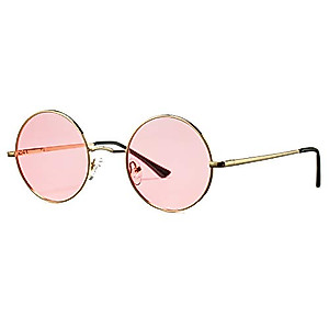 COASION Retro Small Round Polarized Sunglasses for Women Men Circle UV400 Sun Glasses (Gold Frame/Clear Pink Lens)
