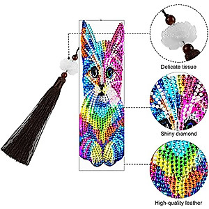 Paint Cat Diamond Painting Bookmark - pigpigboss 2 Pieces Bookmark Diamond Dots Kit Crystal Rhinestone Diamond Painting Cat Bookmark with Tassel for Adult Child Book Decor Arts Gift