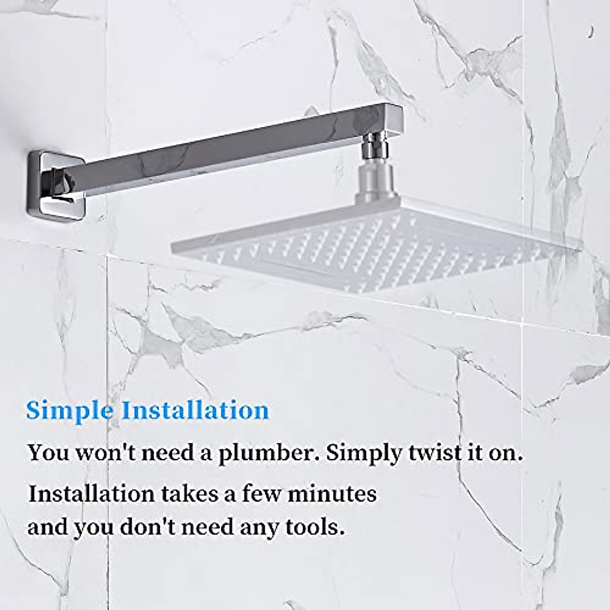 AZOS 16 Inch Shower Arm with Flange, Rain Shower Head Extension Extender, Chrome Universal Showering Components Shower Arm Stainless Steel Bathroom Rainfall Showerhead