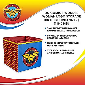 DC Comics Wonder Woman Logo 11-Inch Storage Bin Cube Organizers| Fabric Basket Container, Cubby Cube Closet Organizer | Comic Book Superhero Toys, Gifts and Collectibles
