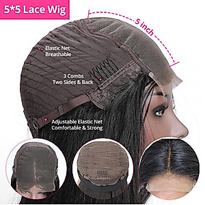 GOSSVOL 5X5 Closure Wigs Body Wave Lace Front Wigs Human Hair 150% Density 30 inch Body Wave Human Hair Wigs 5x5 Transparent Lace Closure Wig Pre Plucked with Baby Hair Natural Color Soft