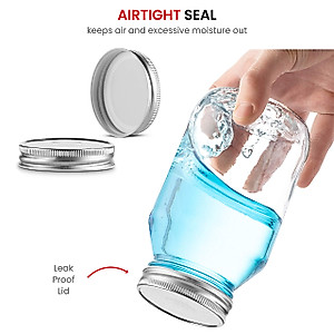 Glass Regular-Mouth Mason Jars, 32-Ounce (12-Pack) Glass Jars with Silver Metal Airtight Lids for Meal Prep, Food Storage, Canning, Drinking, Overnight Oats, Jelly, Dry Food, Spices, Salads, Yogurt