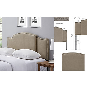 Ball&Cast Bed Headboard Fabric Upholstered Curved Top Design with Nails Full/Queen/King Size 3 in 1, Adjustable Burlap Set of 1
