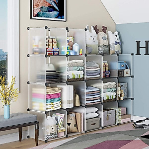 Aeitc Closet Organizer Add Wire Panels Cube Storage Organizer Protable Closet Storage Shelves Cubby Shelving Bookshelf Cube Organizer Storage Cubes, 16 Cubes, White