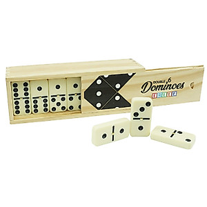 ERLLE Dominos Set Game. Premium Classic 28 Pieces Double Six Domino. Durable Wooden Box. Kids, Boys, Girls, Party Favors and Anytime Use. Duoble 6 Dominoes.(Wooden Pro)