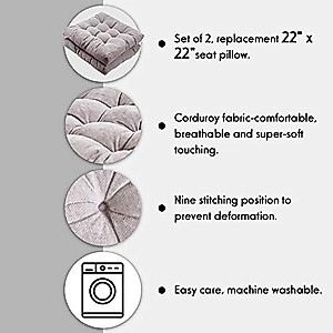 Tiita Outdoor Cushions Square Floor Pillow Thicken Tufted Seat Pad Large Floor Cushion for Yoga Meditation Living Room Balcony Office Patio, Set of 2, 22x22 Inch, Grey