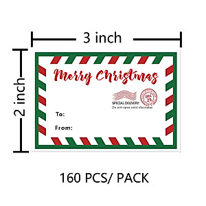 Merry Christmas Stickers,Special Delivery Tag,Christmas Envelope Seals,Holiday Stickers,160 Pcs Per Pack