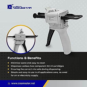 CosmoMix Mixing and Dispensing Gun, Impression Mixing Dispensing AB Gun Ratio 1:1/1:2 for 50ml Adhesive Material, Mixing Cartridge Dispenser Gun, Epoxy Adhesive cartridges Gun (1:1/2:1-1 Pcs)