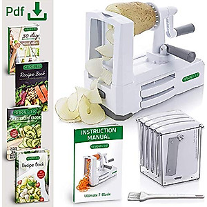Spiralizer 7-Blade Vegetable Slicer, Strongest-and-Heaviest Spiral Slicer, Best Veggie Pasta Spaghetti Maker for Keto/Paleo/Non-Gluten, Comes with 4 Recipe Ebooks