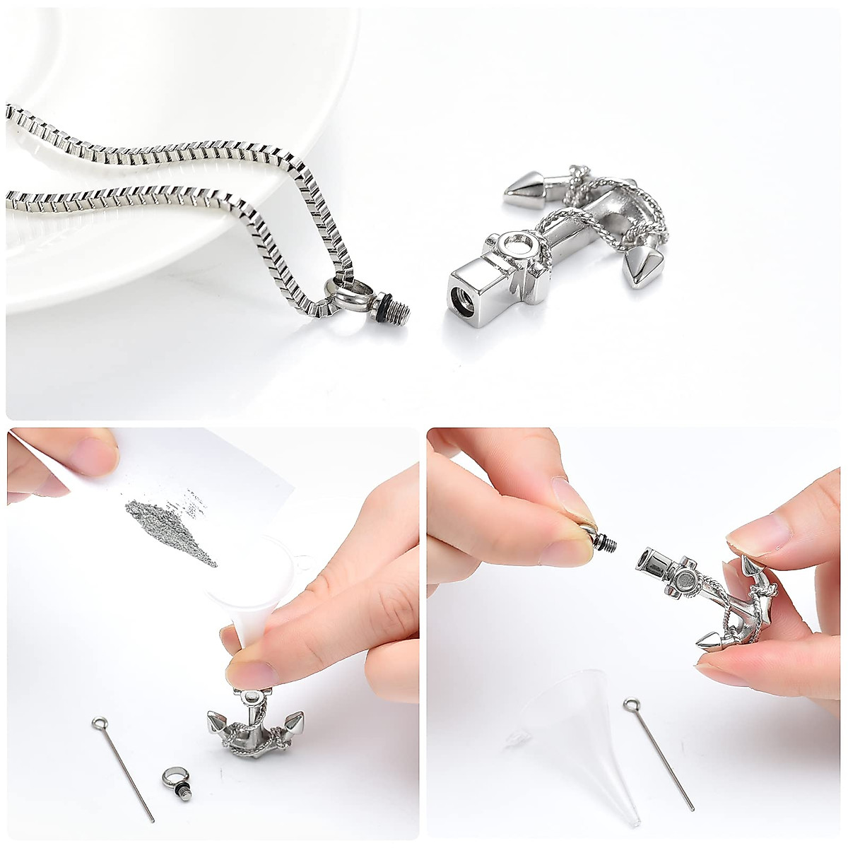 XSMZB Cremation Jewelry for Ashes Anchor Urn Necklace for Men Women Memorial Ashes Holder Keepsake Urn Pendant (Silver)