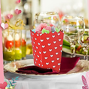 30 Pack Valentine's Day Conversation Hearts Candy Treat Boxes Valentine Hearts Party Favor Popcorn Treat Boxes Red Open Top Popcorn Box for Valentine Dessert Tables and Wedding Favors